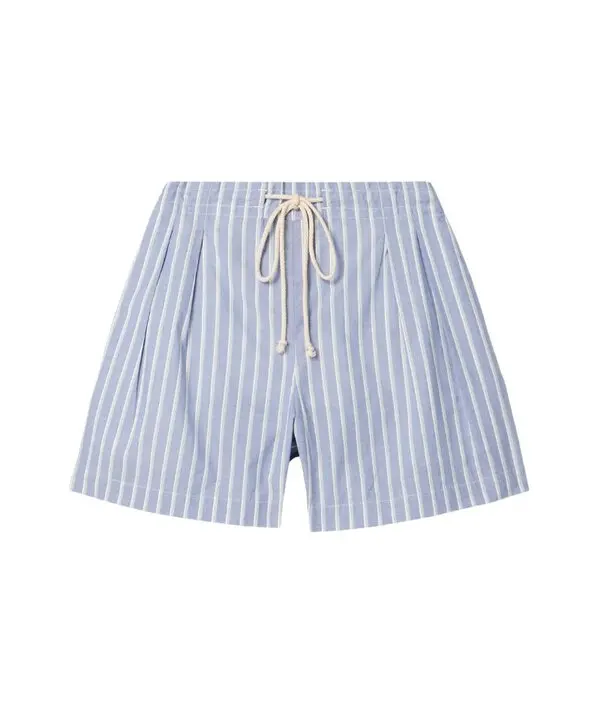 Maria Mcmanus Pleated Striped Organic Cotton Shorts - Blue