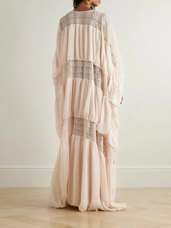 DIMA AYAD Draped Georgette And Lace Gown - Pink