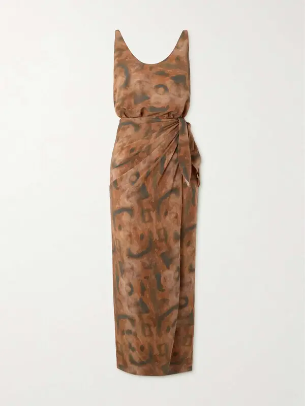 CORTANA Mala Printed Silk Maxi Wrap Dress
