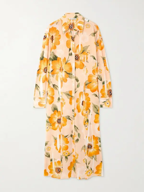 Acne Studios Floral-print Jersey Midi Shirt Dress