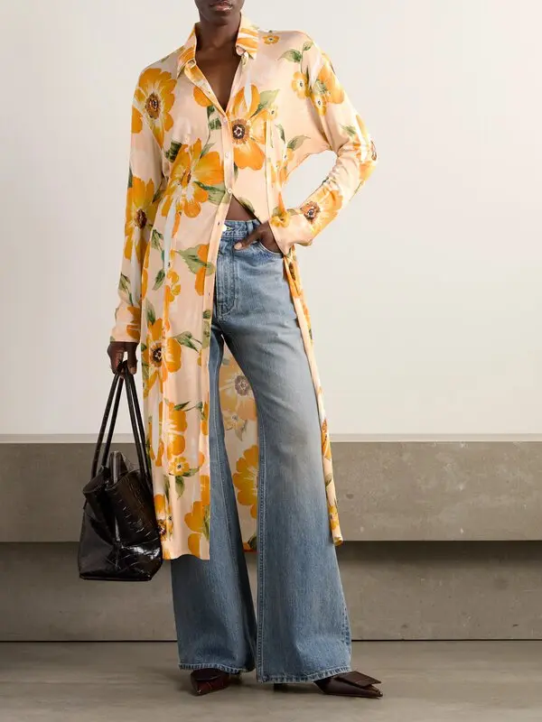 Acne Studios Floral-print Jersey Midi Shirt Dress