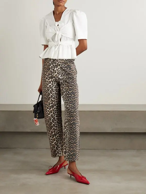 GANNI Belted Tie-detailed Cotton-blend Poplin Blouse - White