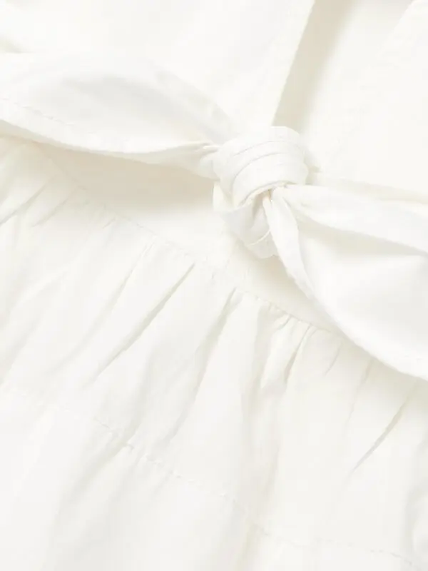 GANNI Belted Tie-detailed Cotton-blend Poplin Blouse - White
