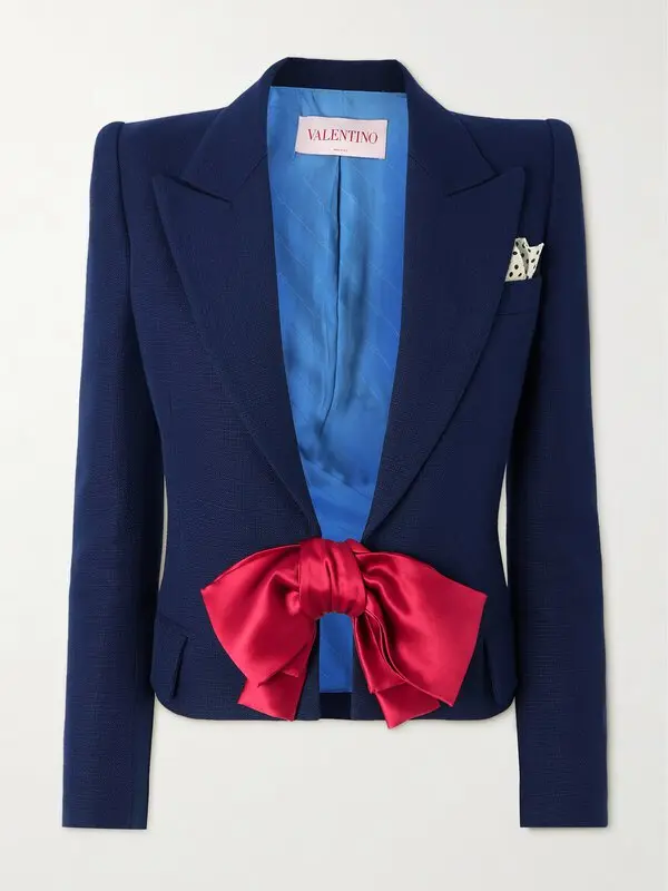 Valentino Garavani Cropped Woven Blazer With Satin Tie - Blue