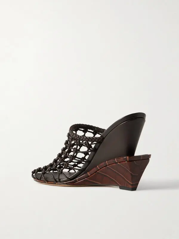 Jacquemus Double Tressées Knotted Leather Wedge Mules - Brown