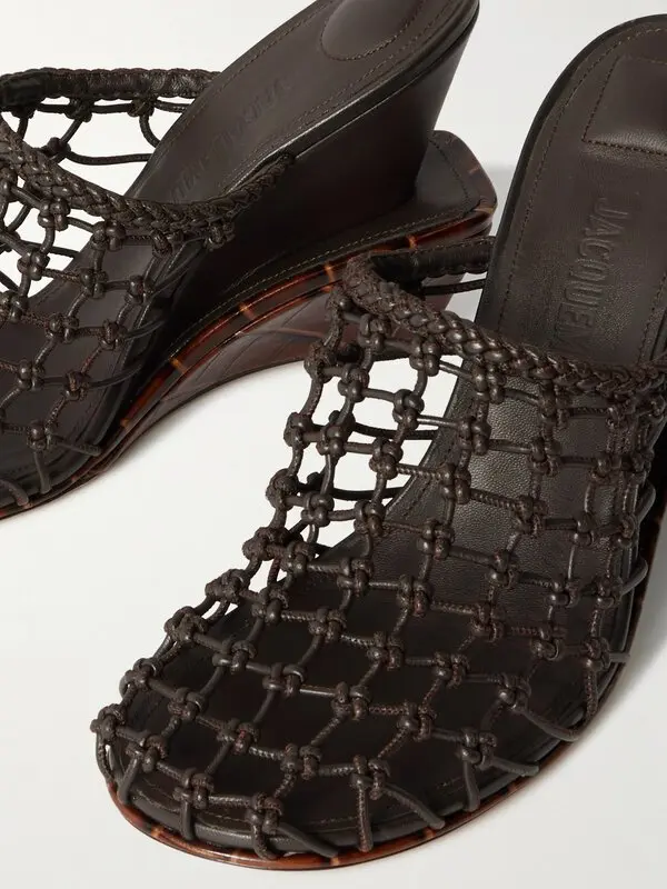 Jacquemus Double Tressées Knotted Leather Wedge Mules - Brown