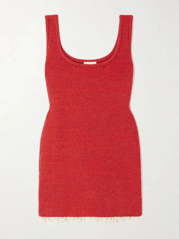 Magda Butrym Cotton Crochet-trimmed Ribbed-knit Mini Dress