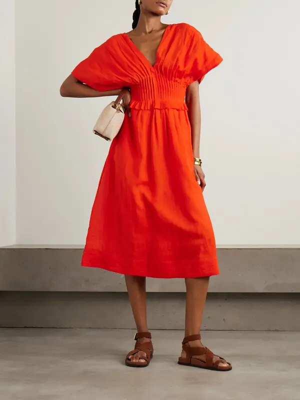 Sea Zora Pleated Ramie Midi Dress