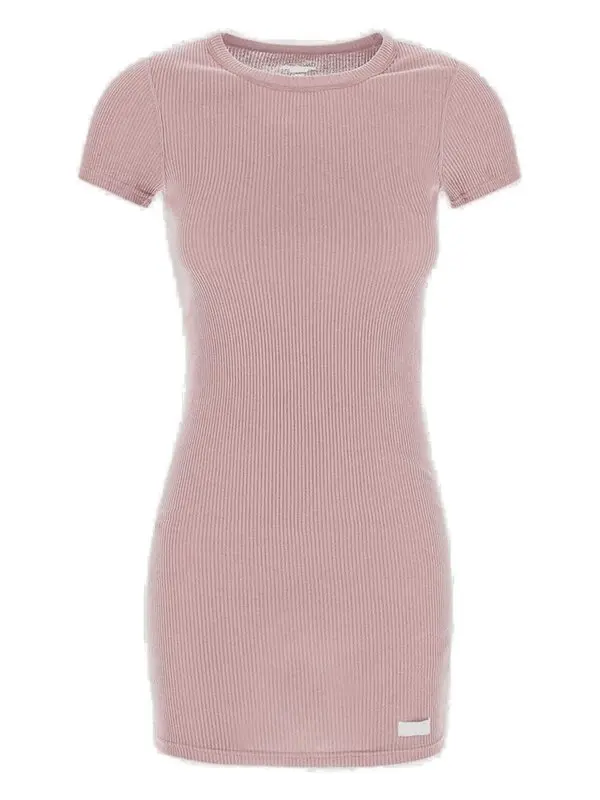 alexander wang logo patch ribbed dress short sleeve loungewear dress in ribbed cotton jersey in WHITE