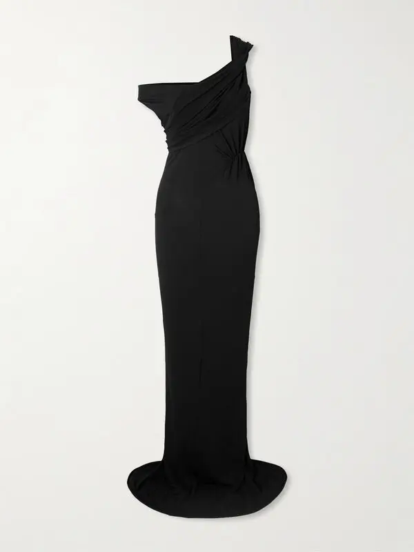 Rick Owens Sahara Asymmetric Paneled Gathered Jersey Gown - Black