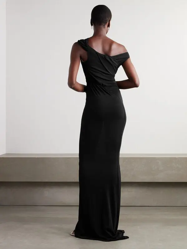 Rick Owens Sahara Asymmetric Paneled Gathered Jersey Gown - Black