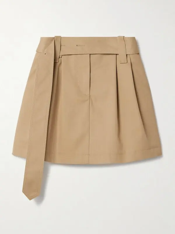 Moncler Belted Pleated Twill Mini Skirt