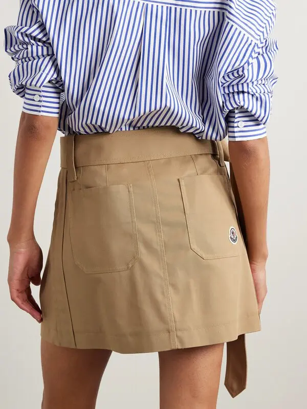 Moncler Belted Pleated Twill Mini Skirt