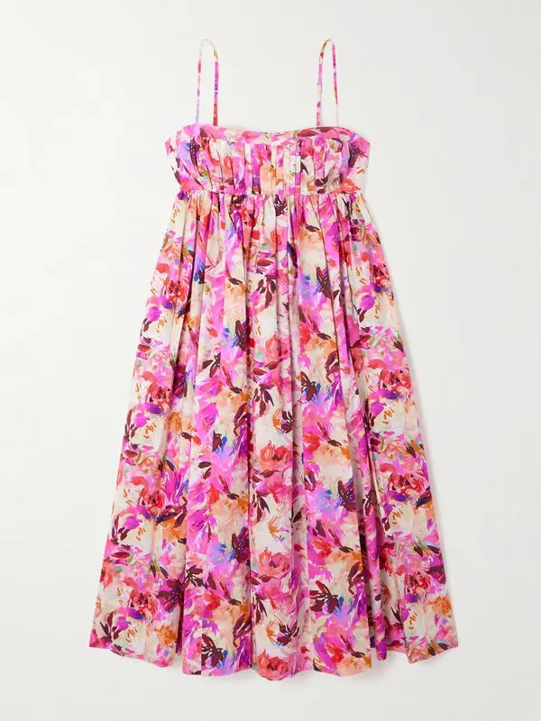 Ulla Johnson Lucille Pleated Floral-print Midi Dress
