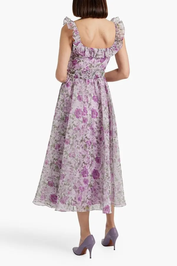 MIKAEL AGHAL Ruffled Floral-print Organza Midi Dress - Lilac