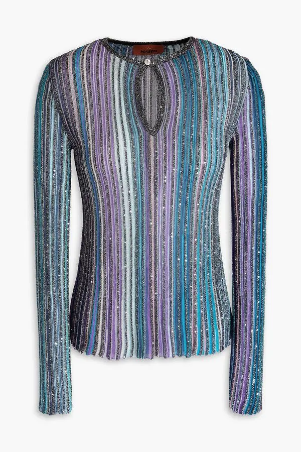 Missoni Sequin-embellished Striped Ribbed-knit Sweater - Violet
