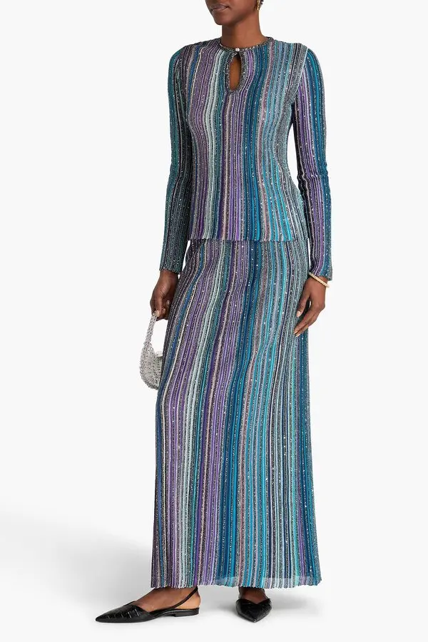 Missoni Sequin-embellished Striped Ribbed-knit Sweater - Violet