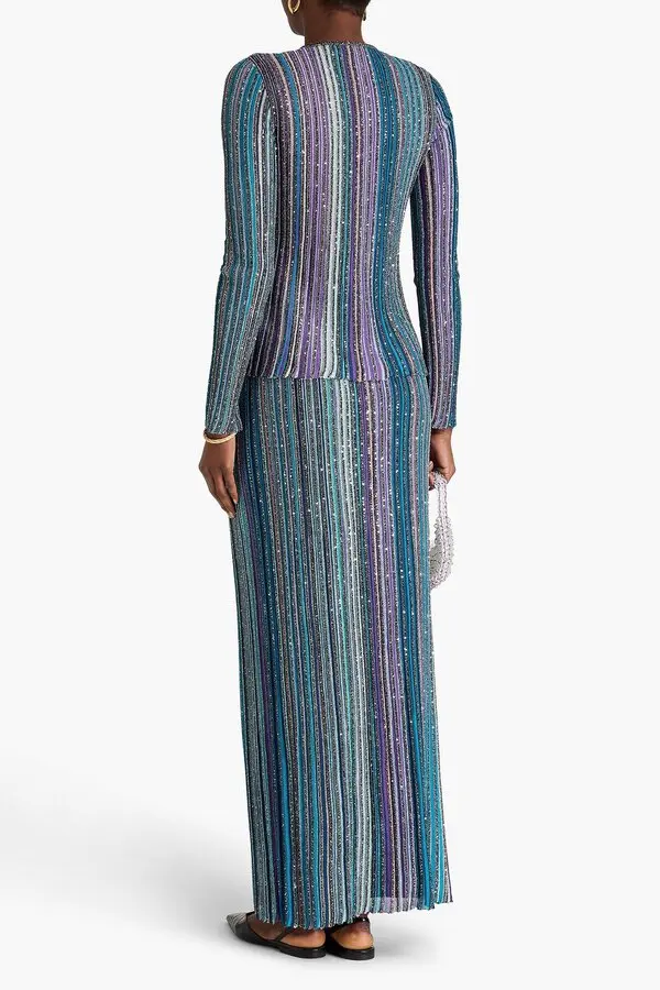 Missoni Sequin-embellished Striped Ribbed-knit Sweater - Violet