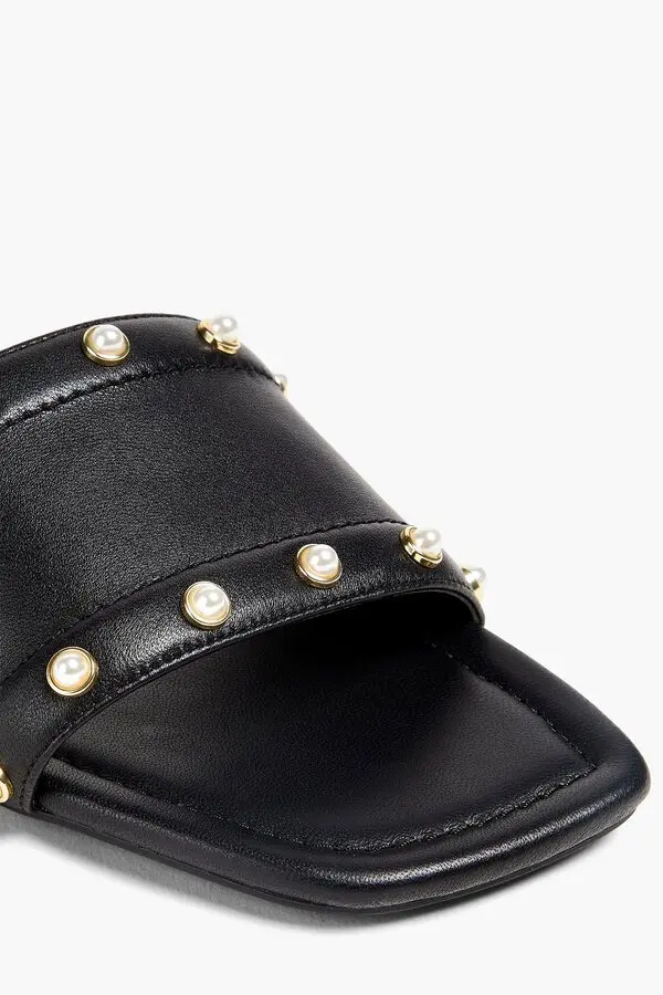 STUART WEITZMAN Faux Pearl-embellished Leather Slides - Black