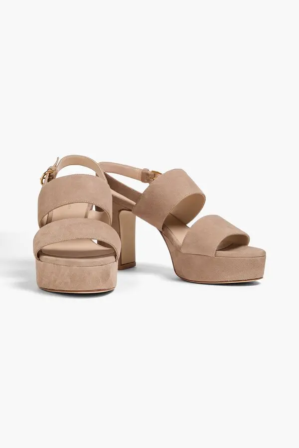 STUART WEITZMAN Ono Suede Slingback Platform Sandals - Beige