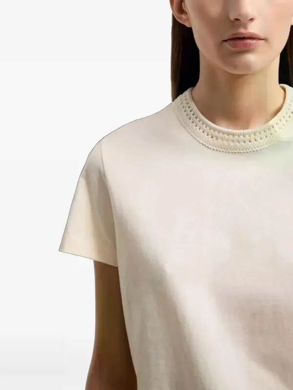 Moncler Crochet-detail Cotton T-shirt - White