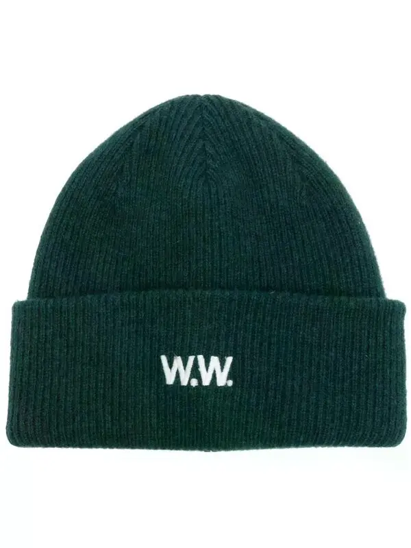 Wood Wood Logo-embroidered Ribbed Wool Beanie - Green
