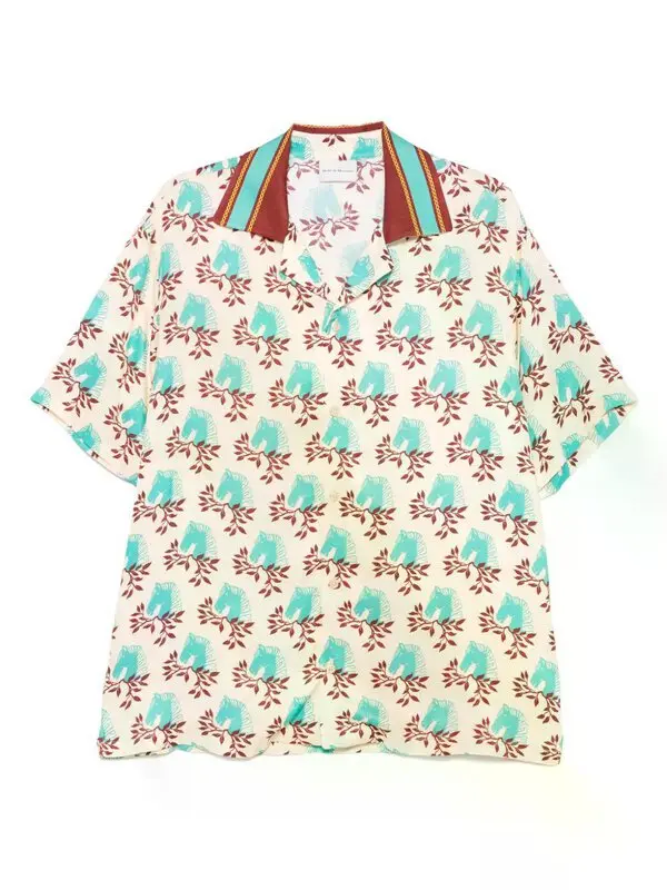 Drole De Monsieur Horse-head Print Shirt - Neutrals