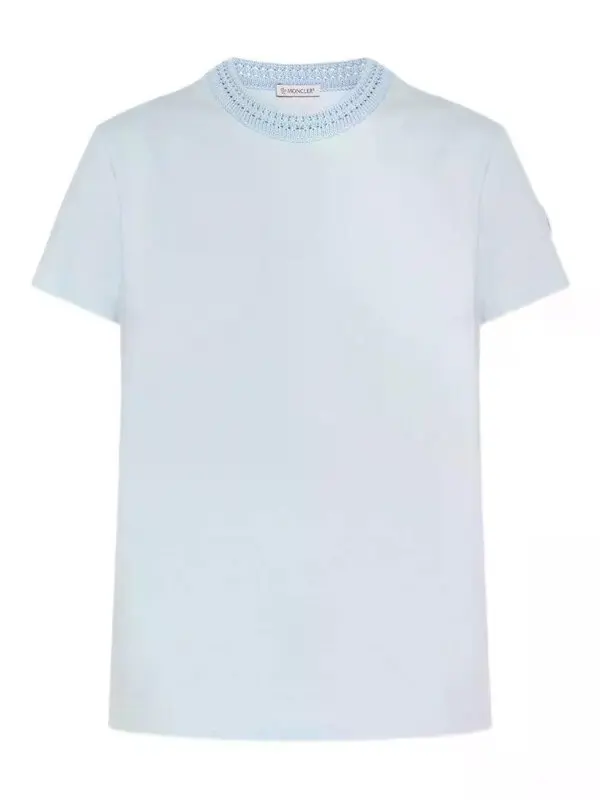 Moncler Crochet-detail Cotton T-shirt - Blue