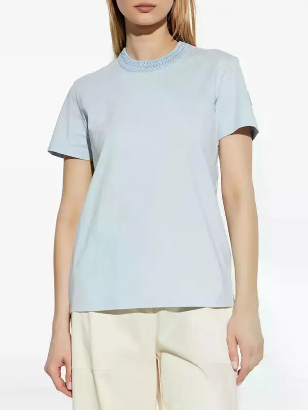 Moncler Crochet-detail Cotton T-shirt - Blue