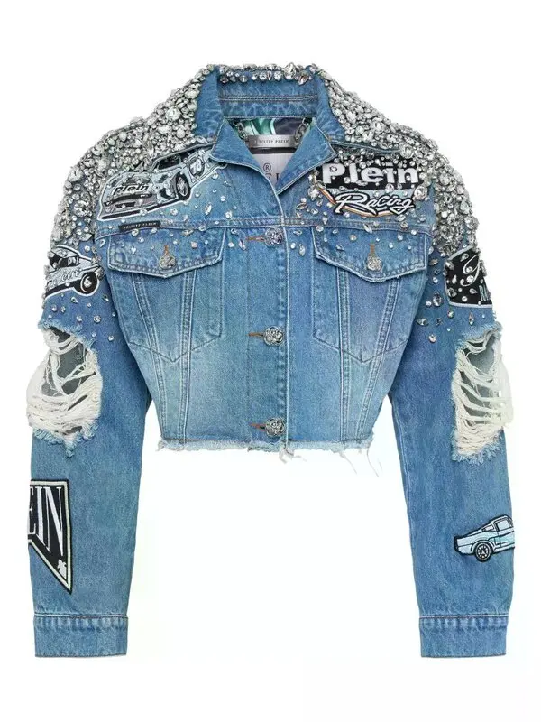 Philipp Plein Cropped Denim Jacket - Blue