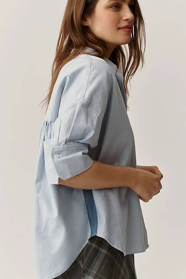 Maeve Mabel Boxy Oxford Shirt Top - Blue