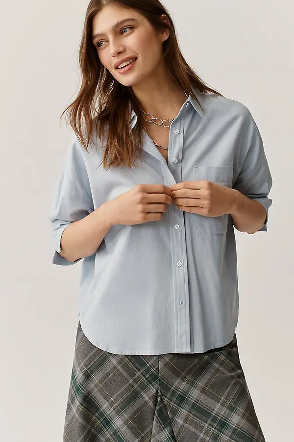 Maeve Mabel Boxy Oxford Shirt Top - Blue