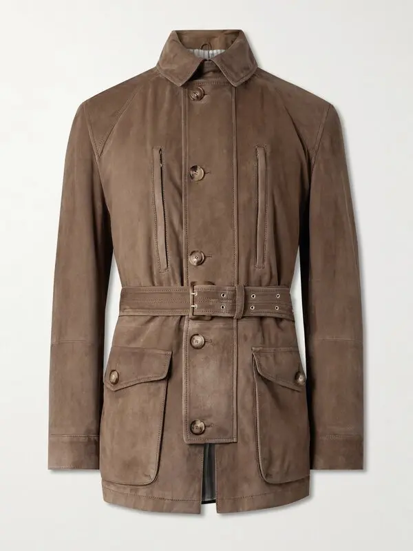 Brunello Cucinelli Belted Suede Field Jacket - Brown