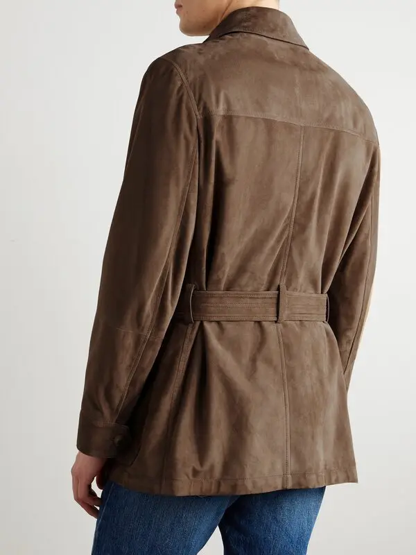 Brunello Cucinelli Belted Suede Field Jacket - Brown