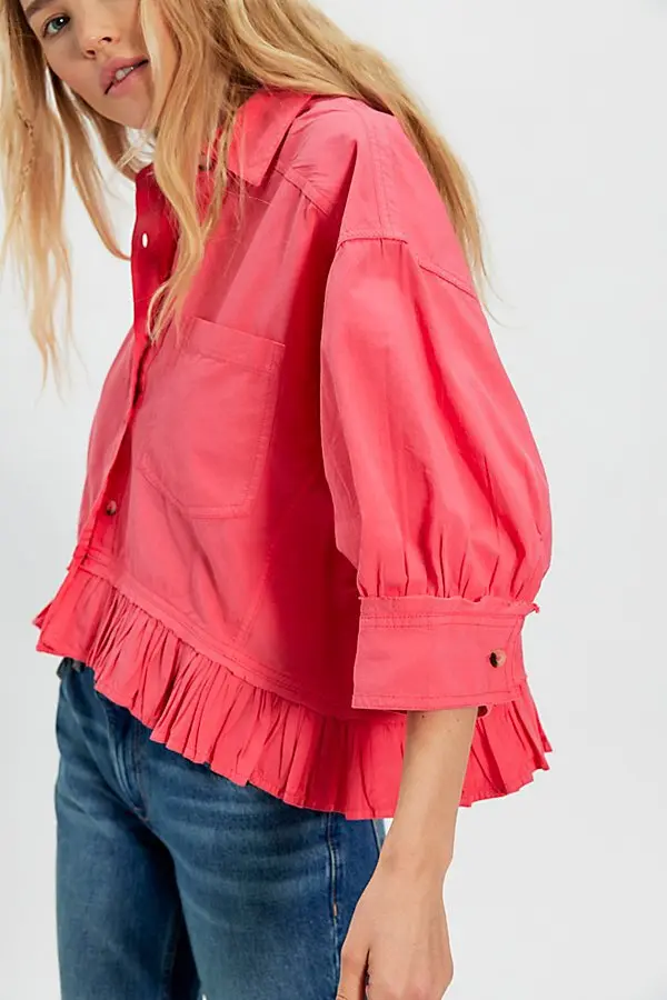 Free People We The Free Bailey Solid Shirt - Bright Rose