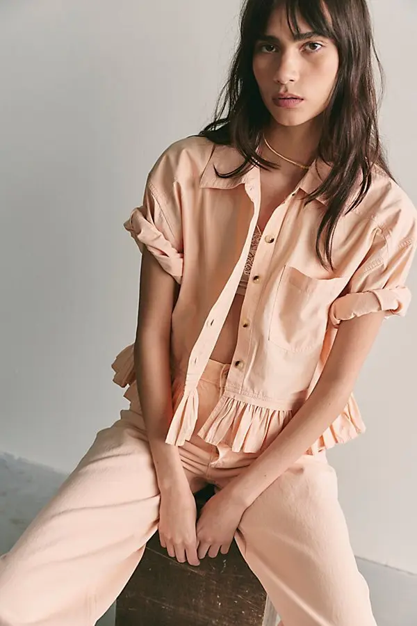 Free People We The Free Bailey Solid Shirt - Pale Peach