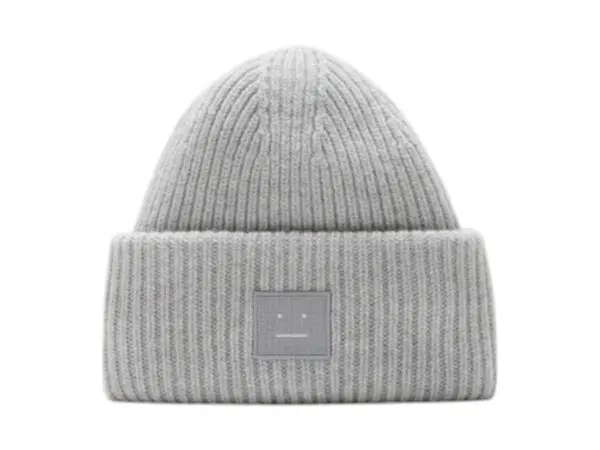 Acne Studios Large Face Logo Beanie - Light Grey Melange