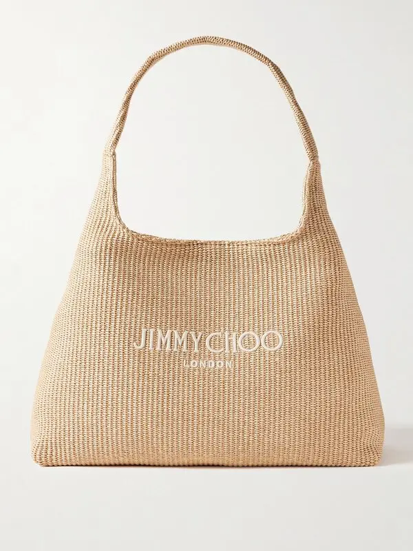 JIMMY CHOO Embroidered Raffia Tote
