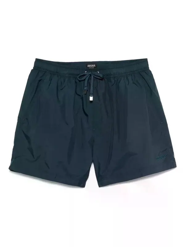 Zegna Logo-embroidered Swim Shorts - Green