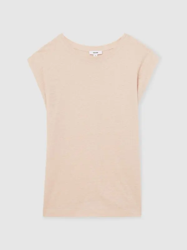 REISS Mara Linen T-shirt - Peach