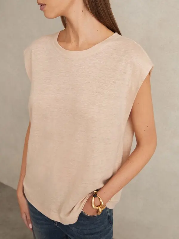 REISS Mara Linen T-shirt - Peach