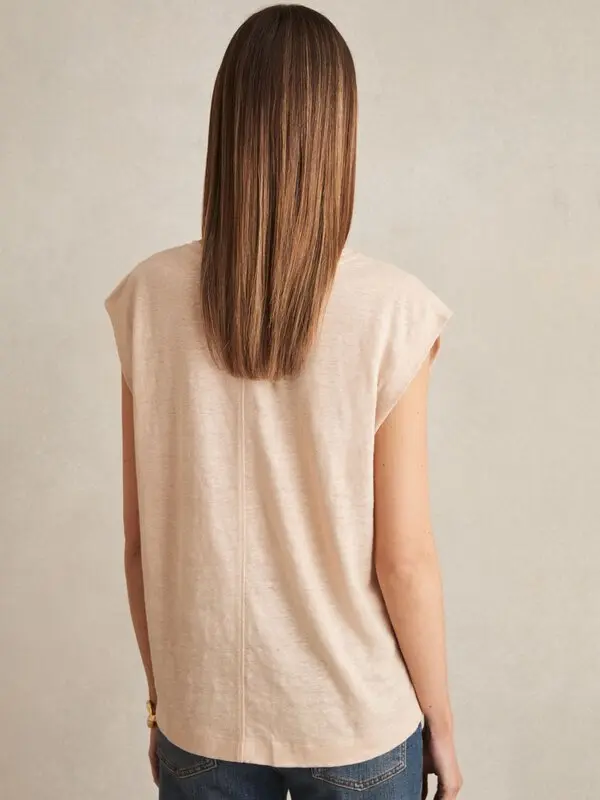 REISS Mara Linen T-shirt - Peach