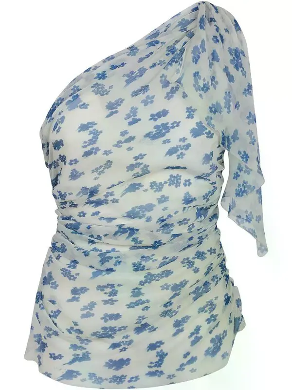 Victoria Beckham Floral-print One-shoulder Top - Blue