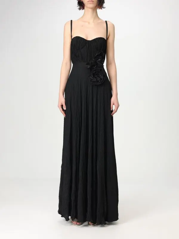 Elisabetta Franchi Maxi Dress With Floral Embellishment - Black
