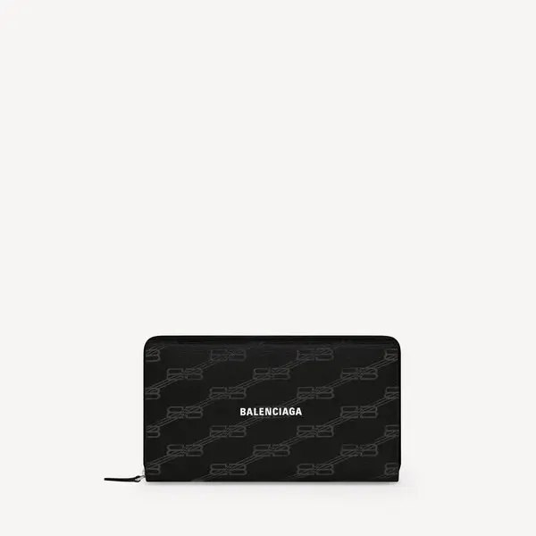 Balenciaga Signature Continental Wallet Bb Monogram Coated Canvas - Black