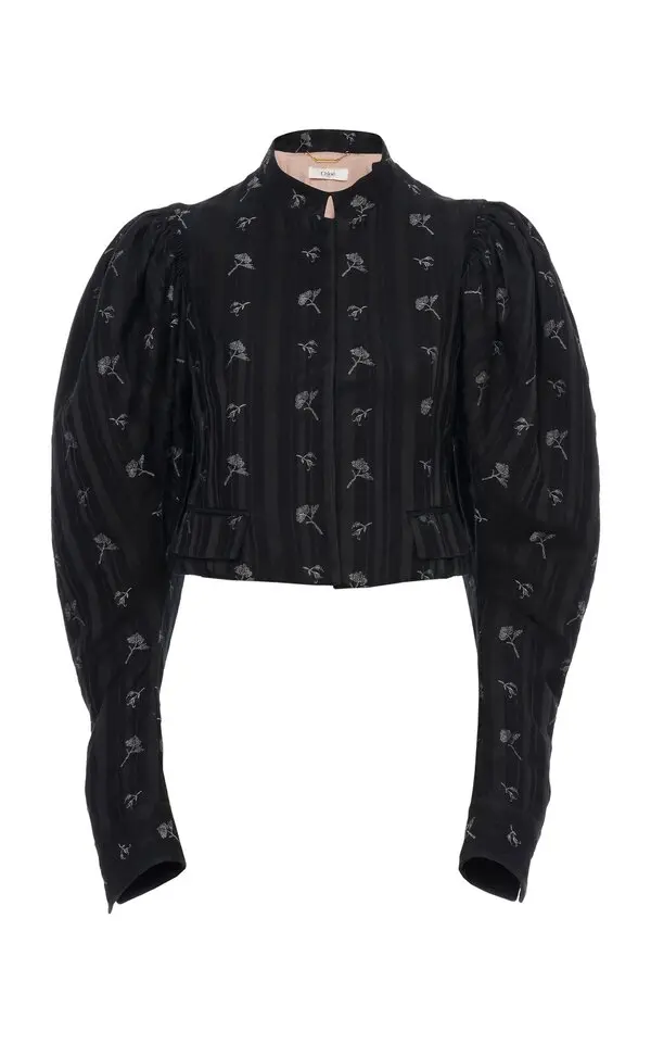 Chloé Puff-sleeve Cotton-silk Cropped Jacket