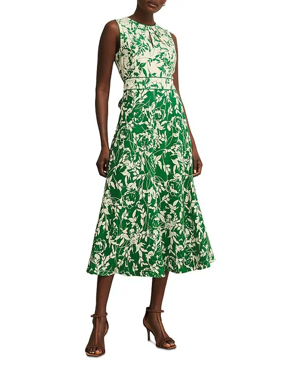 HOBBS LONDON Maddie Floral Print Midi Dress - Green Cream