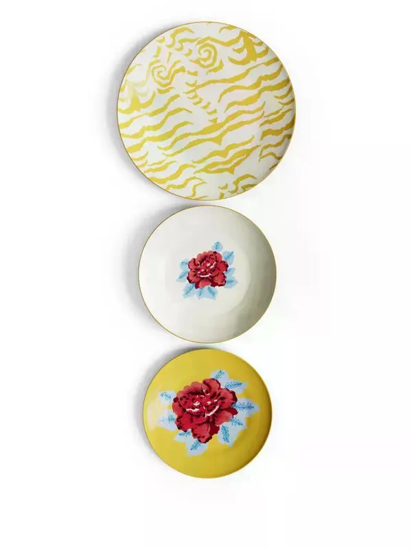 LISA CORTI Indian Tiger Porcelain Plates - Yellow