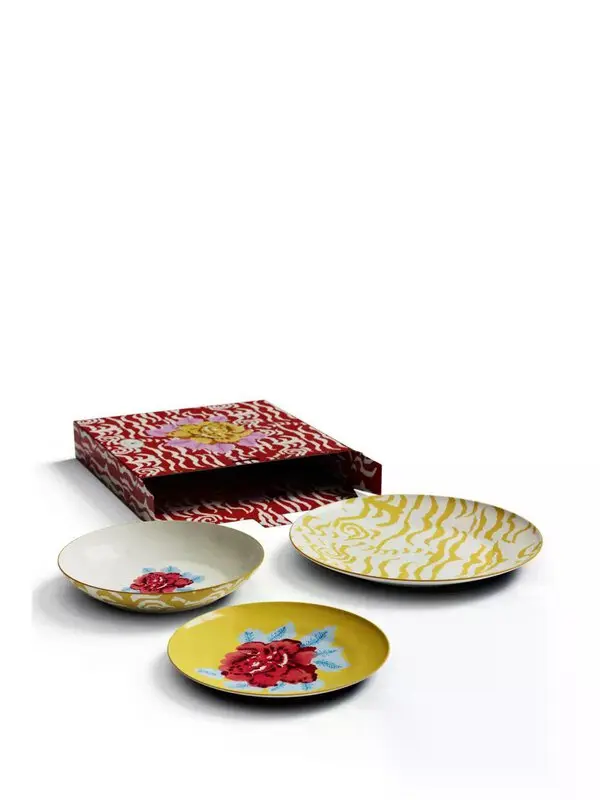 LISA CORTI Indian Tiger Porcelain Plates - Yellow