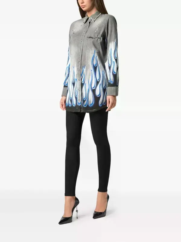 Philipp Plein Graphic-print Denim Shirt - Grey